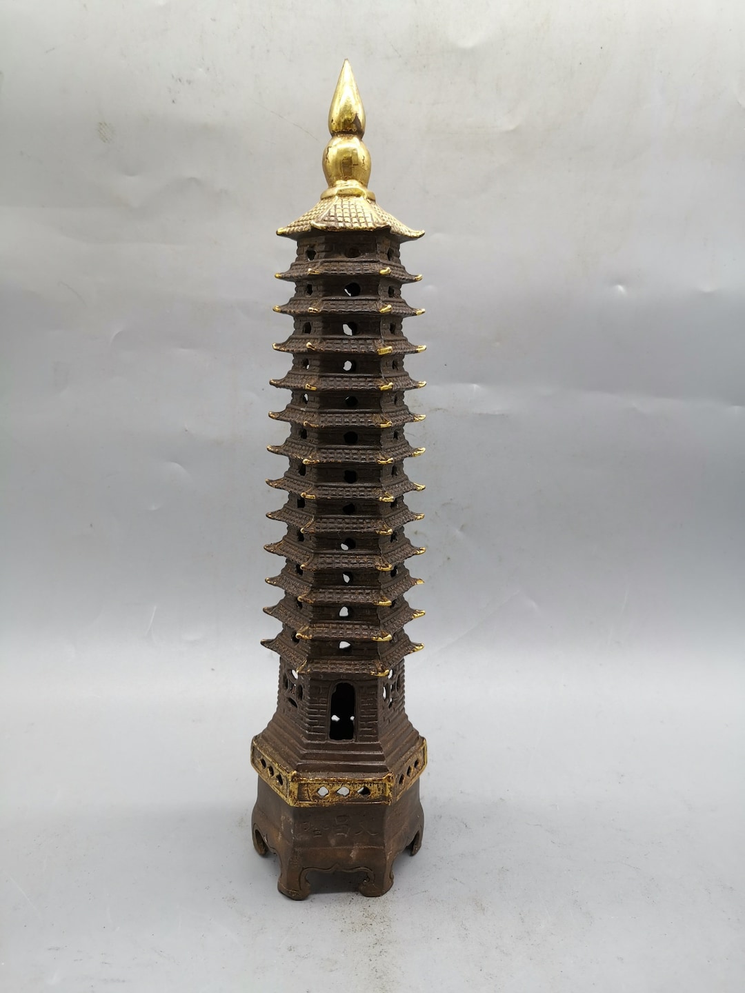 Chinese Antique Pure Copper Handmade Carved Wenchang Pagoda Statue ...