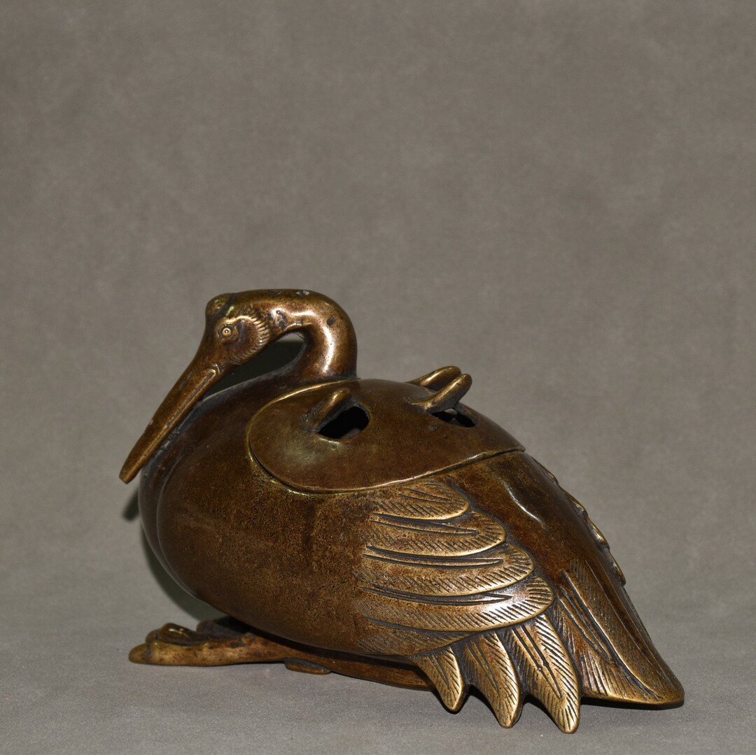 Chinese Pure Hand-carved Brass Copper Mandarin Duck Incense Burner ...