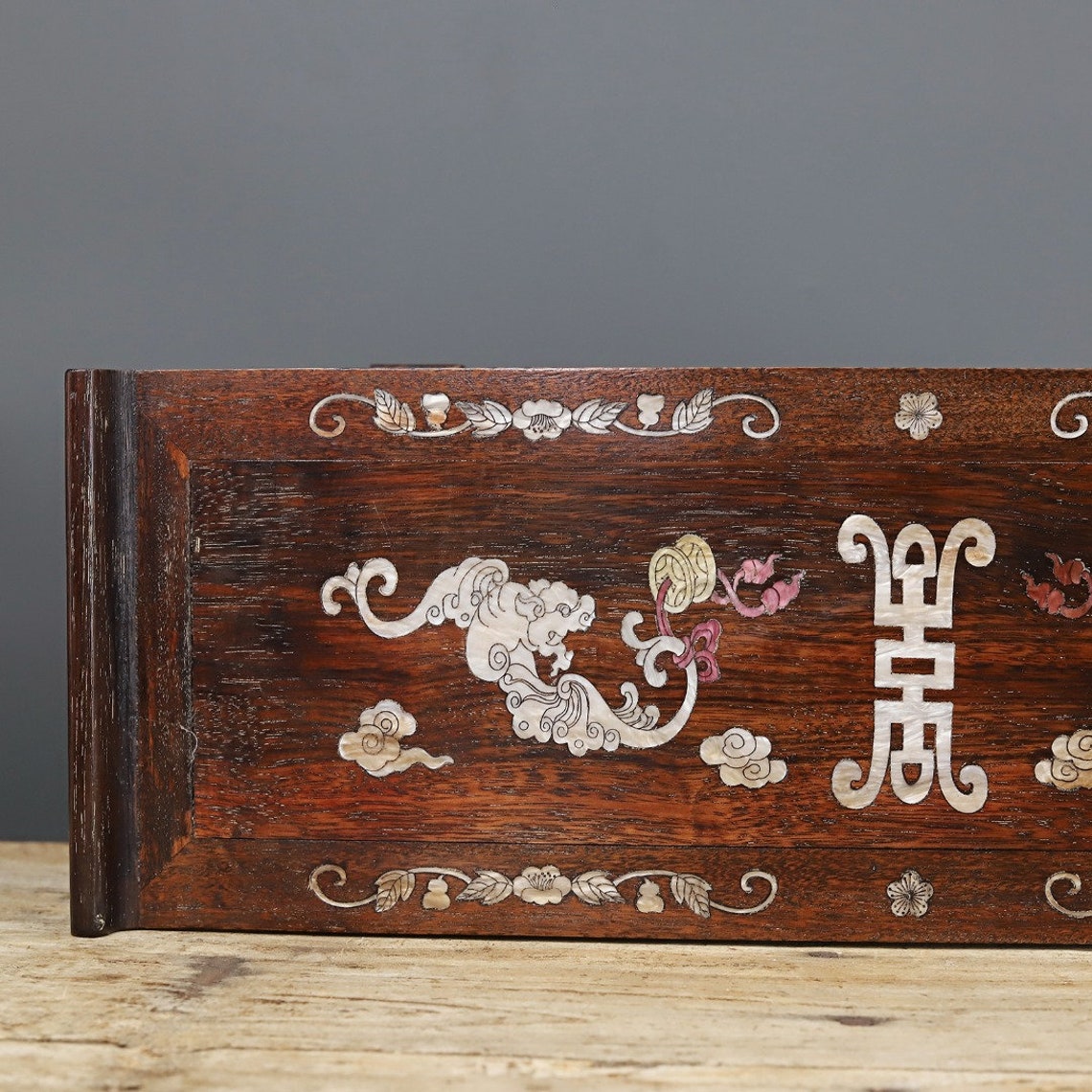 Chinese Hand Carved Natural Rosewood Inlaid Auspicious Beast Patterns ...
