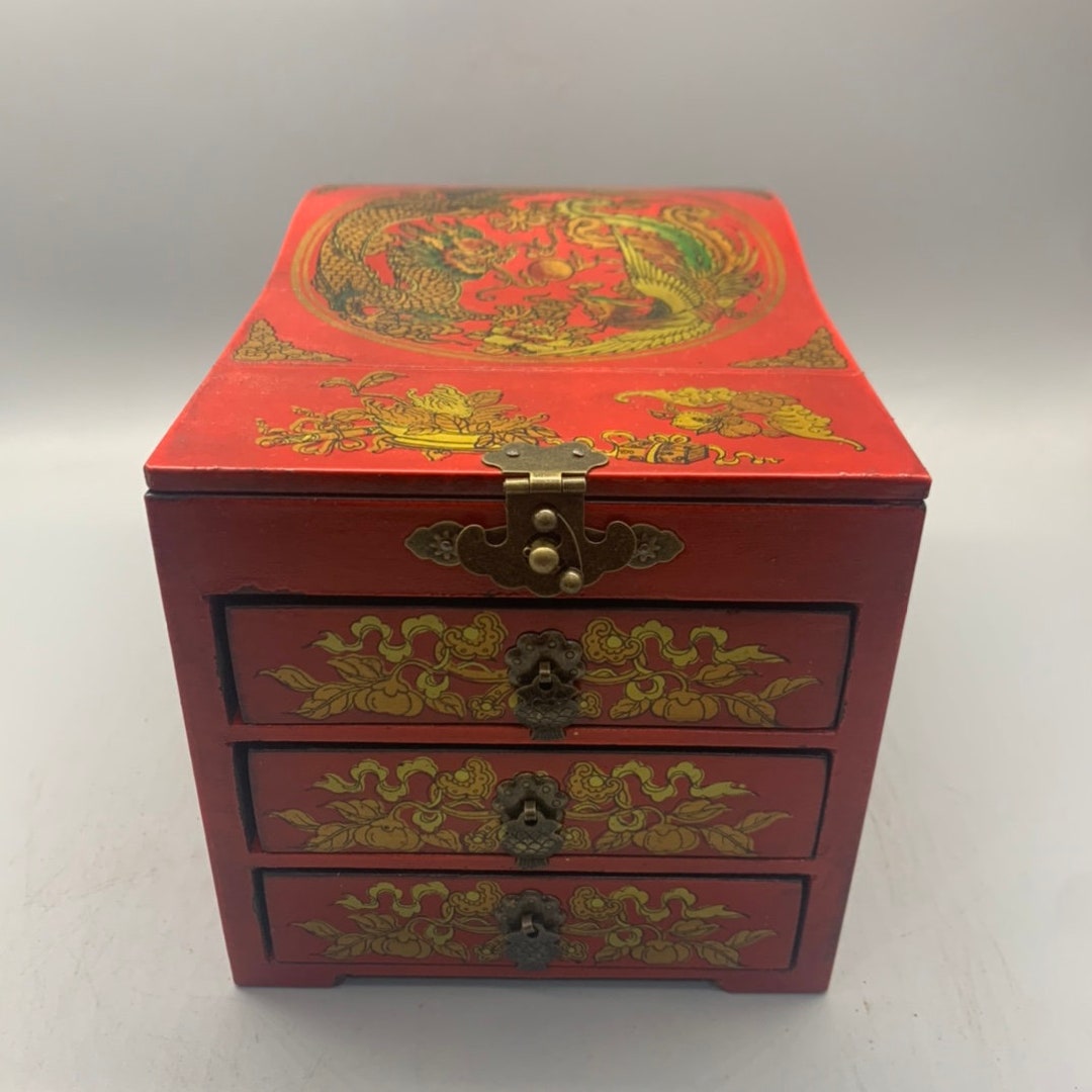 Chinese Pure Hand Carved Wood Carving Lacquerware Dragon and Phoenix ...