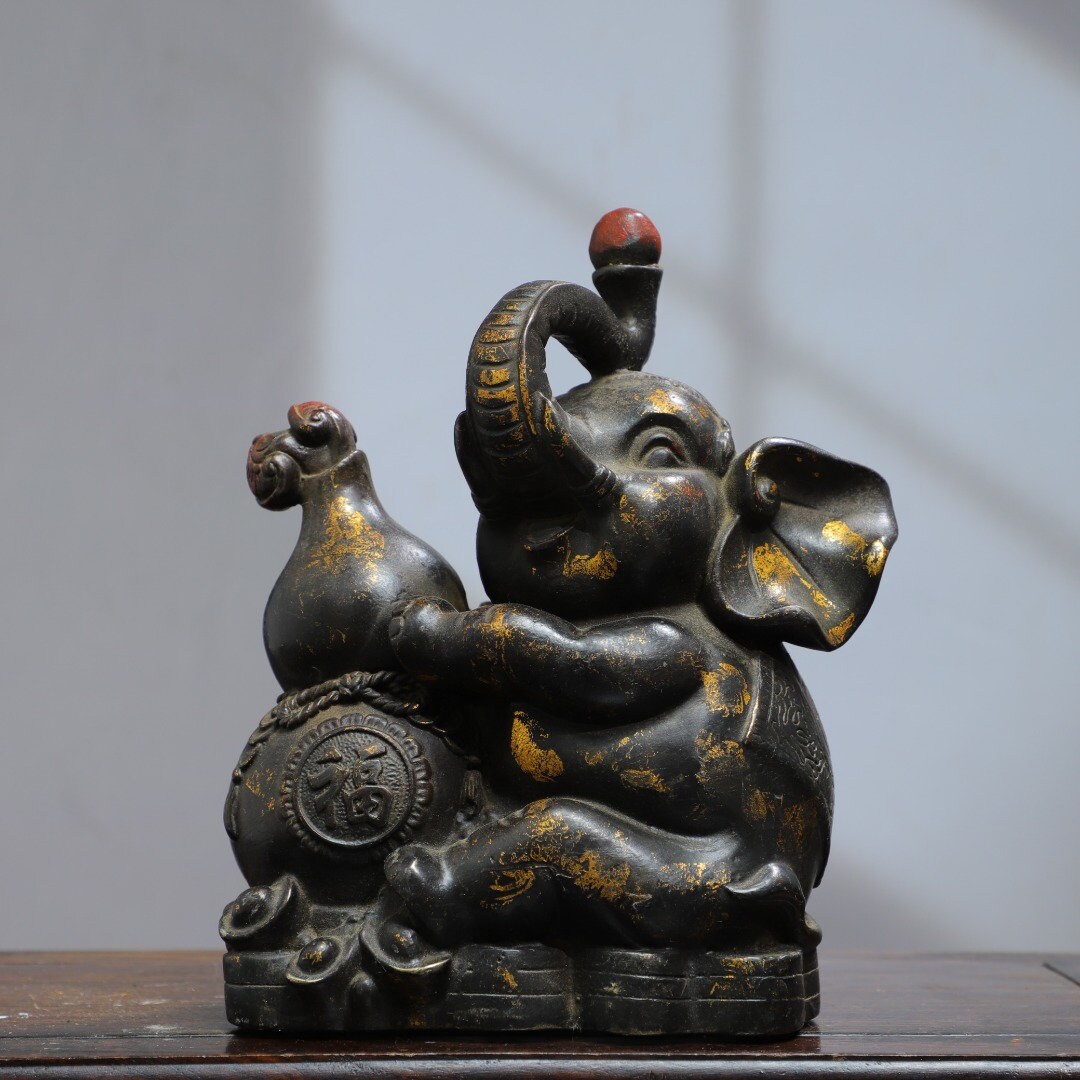 Chinese Antique Pure Hand-carved Pure Copper Elephant Statue Ornament ...