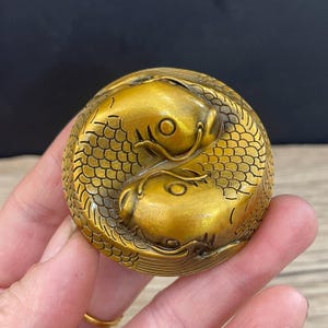 Chinese Handmade Carved Brass Double Fish Statue Desktop Decoration Tea ...
