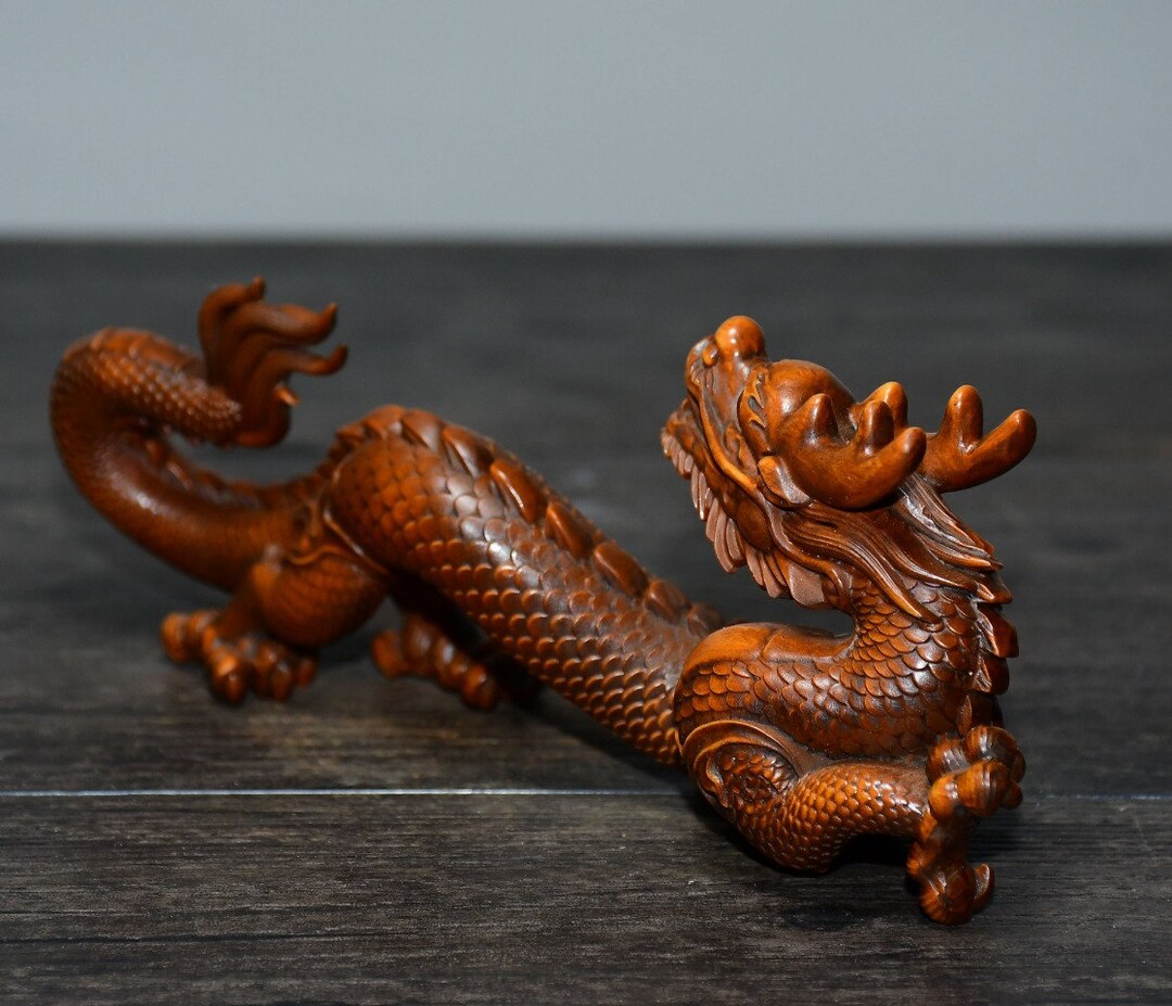 Chinese Natural Boxwood Dragon Pen Holder Statue is Pure Hand Carved ...