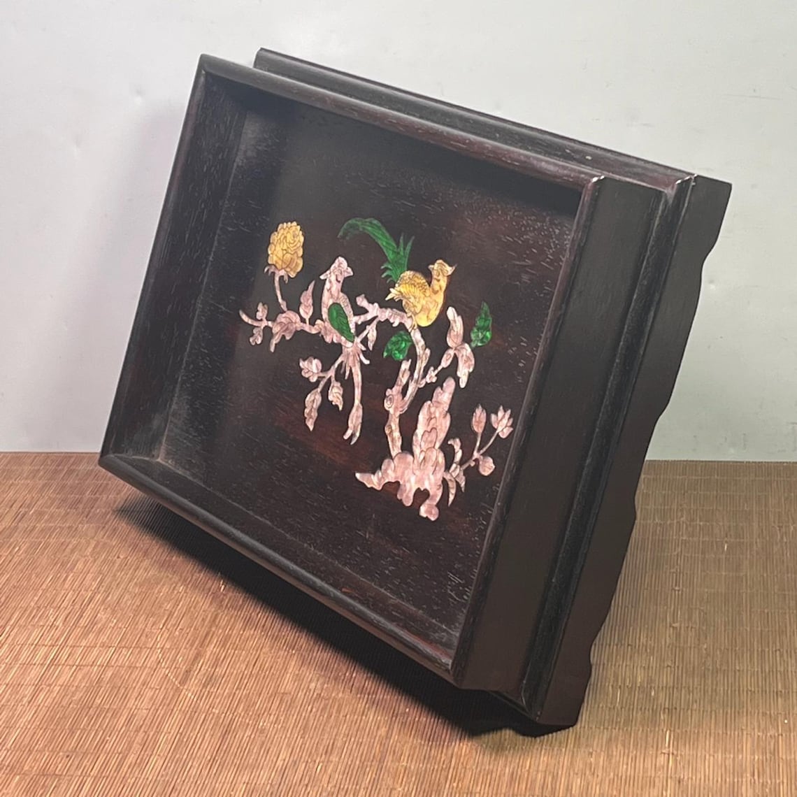 Chinese Antique Hand-carved Rosewood Inlaid Shell Flower and Bird ...