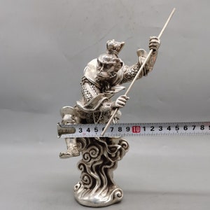 Chinese Antique Pure Hand-carved Rare White Copper Monkey King Monkey ...