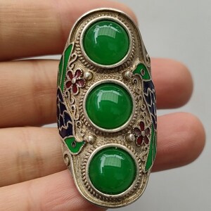 Chinese Antiques Tibetan Silver Hand Carving Inlaid With Gems Exquisite ...