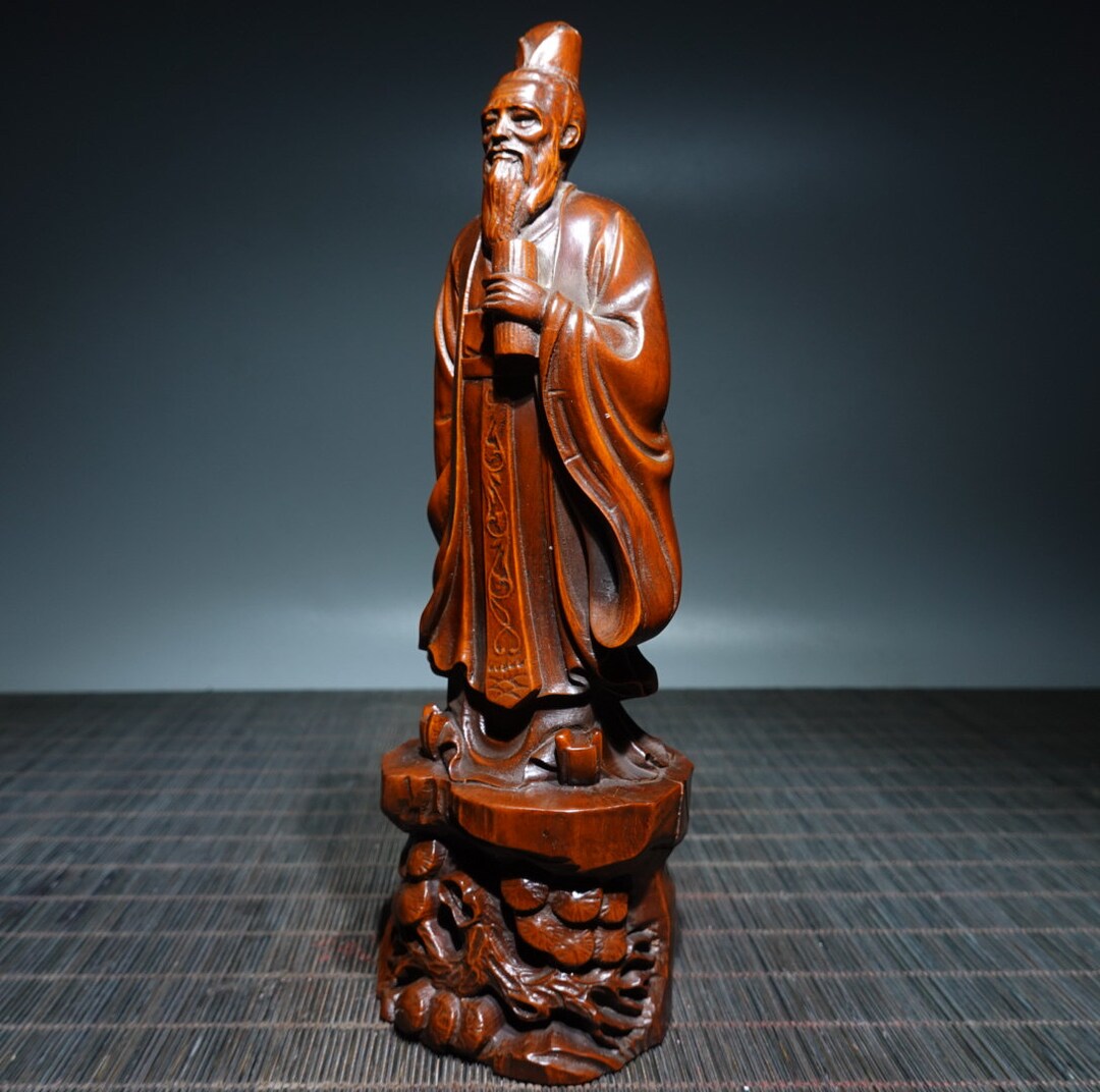 China's Ancient Natural Boxwood Statue of Confucius, Pure Hand Carved ...