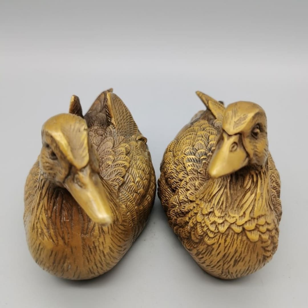 Ancient Chinese Pure Copper Statue,a Pair of Mandarin Ducks Carved by ...