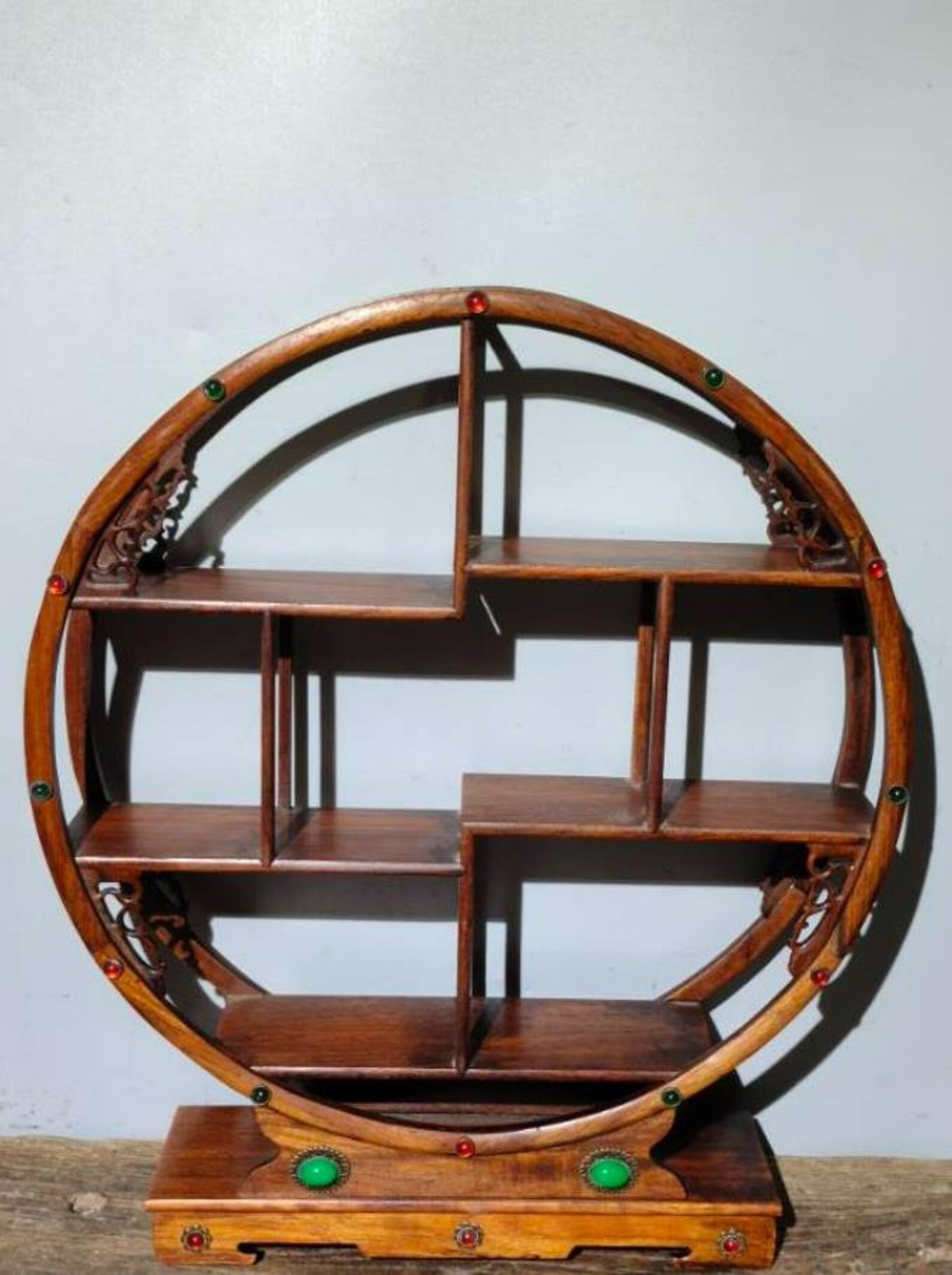 Chinese Antique Natural Rosewood Inlaid Gems Hand Carved Bogu Frame ...