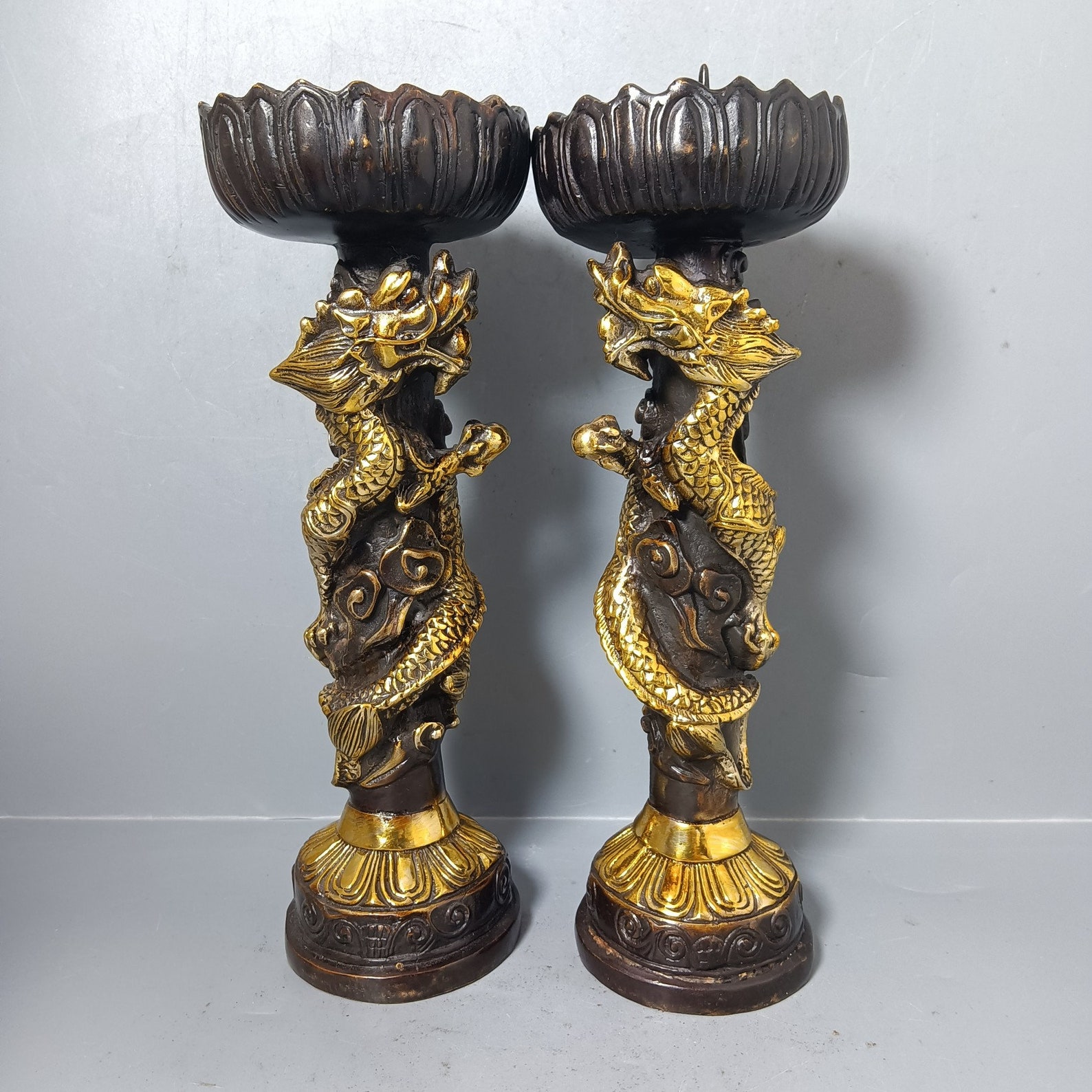 The Ancient Chinese Pure Copper Gilt Hand Carved Dragon Statue Pattern ...