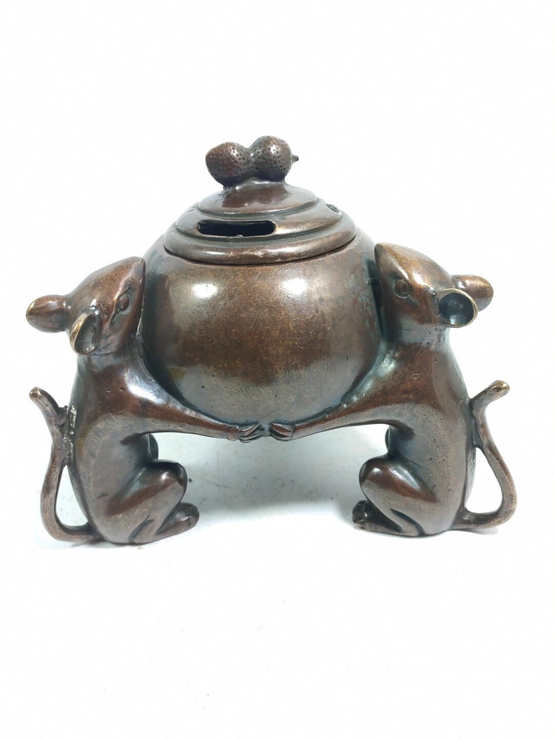 Chinese Antique Pure Copper Hand-carved Rat Statue Bronze Incense ...