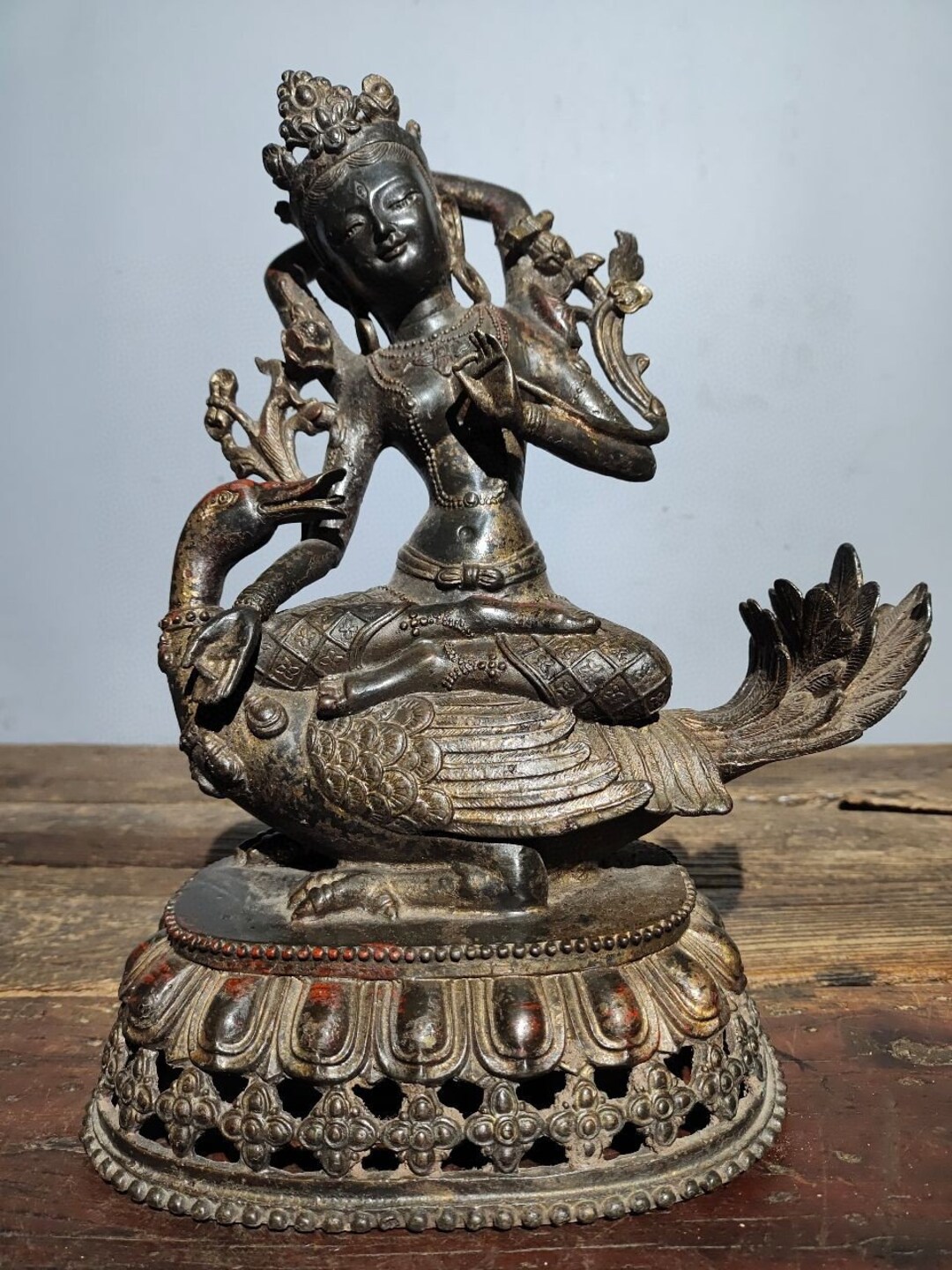 Chinese Antique Pure Copper Clay Gold Cinnabar Beautiful Shape Buddha ...