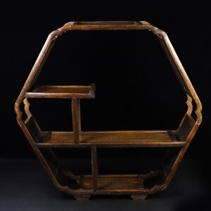 Chinese Hand Carved Natural Rosewood Hollow Out Hexagonal Bogu Shelf ...
