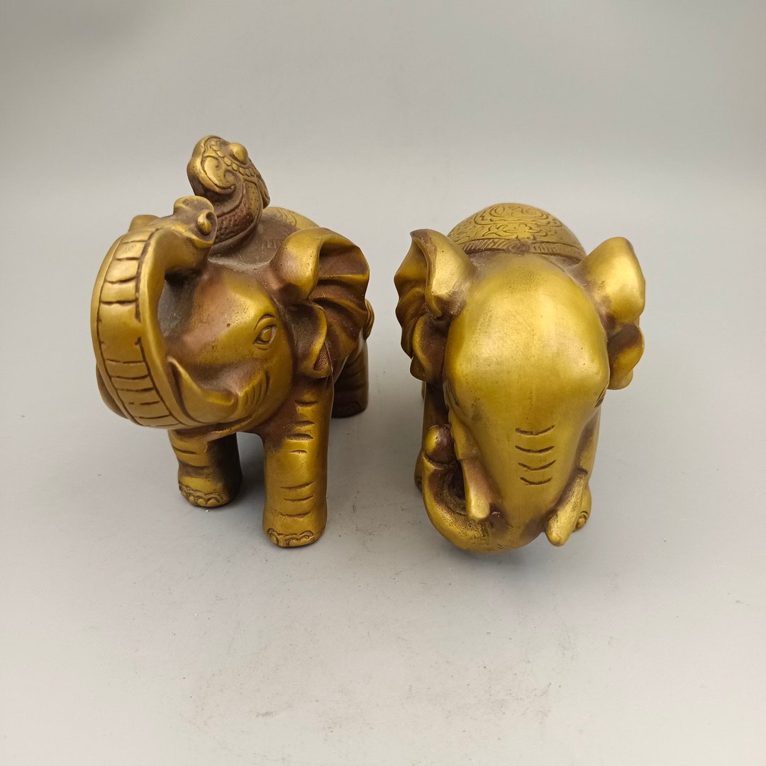 Chinese Pure Copper Hand Carved Elephants Statue a Pair Ornaments,worth ...