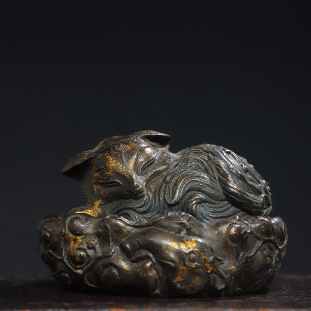 Chinese Antique Pure Copper Bronze Handmade Carving Fox Statue Hollow ...