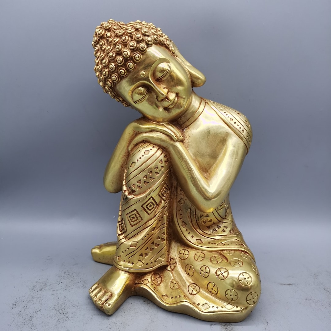 Chinese Pure Hand Carved Pure Copper Gilt Contemplative Buddha Statue ...