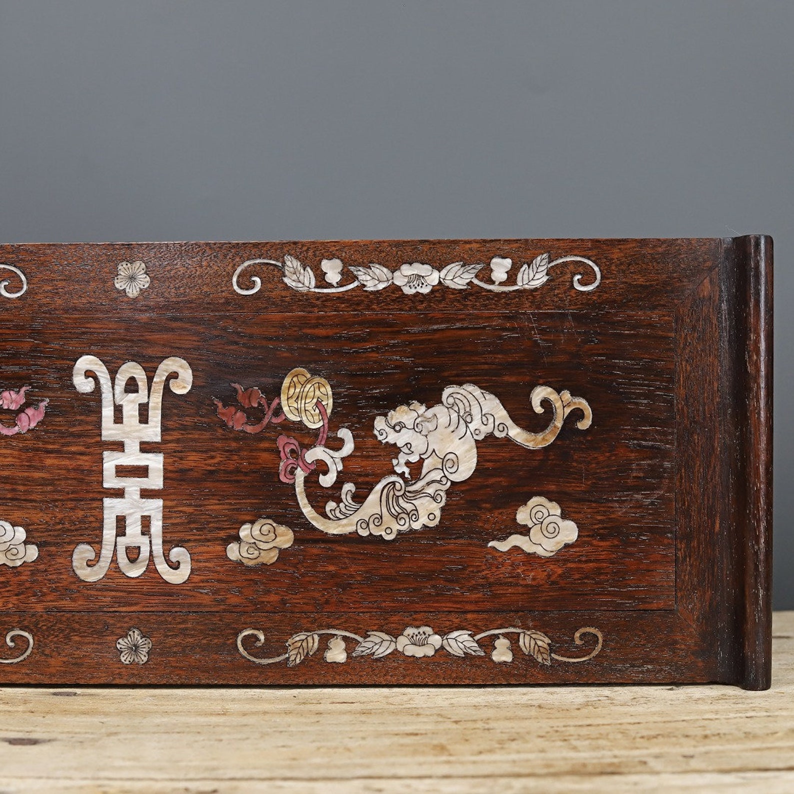 Chinese Hand Carved Natural Rosewood Inlaid Auspicious Beast Patterns ...