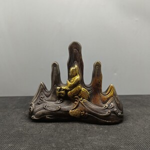Chinese Antique Pure Copper Gilt Mountain Shape Animal Pattern Pen ...