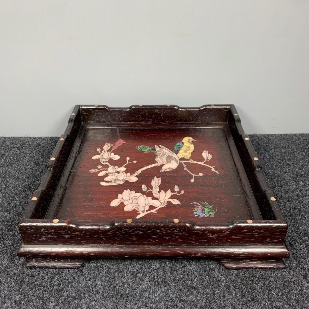 Chinese Hand Carved Natural Rosewood Inlaid Shell Flower and Bird ...
