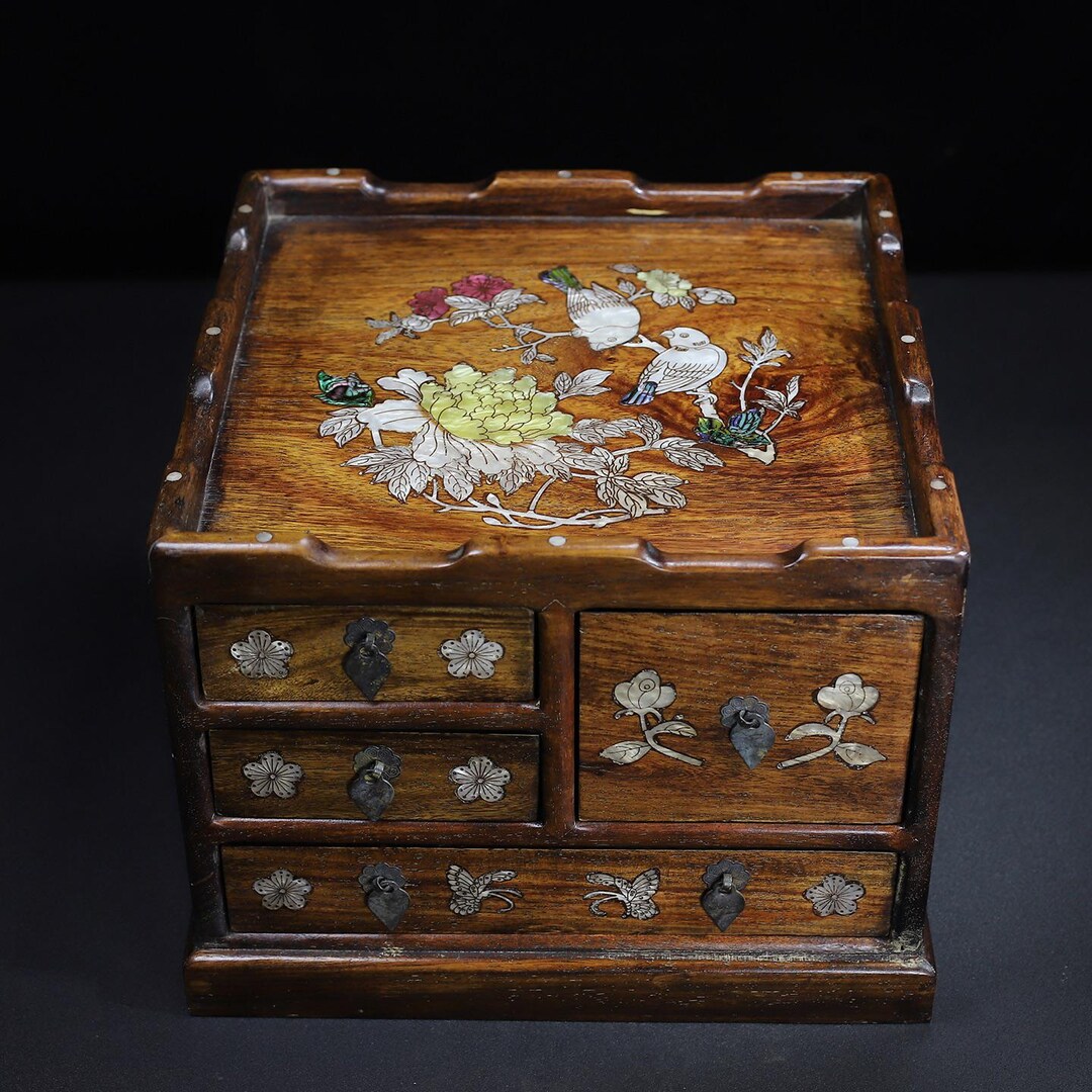 Chinese Antique Hand Carved Rosewood Inlaid Flower and Bird Pattern ...