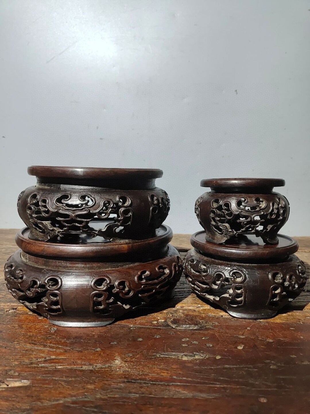 A Set of Chinese Pure Hand-carved Natural Rosewood Hollow Out Pattern ...