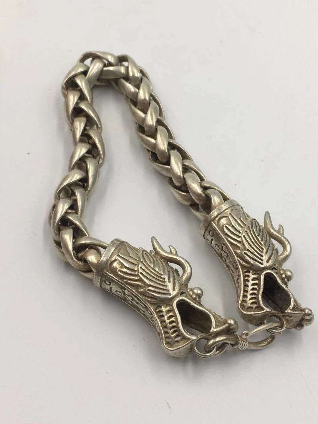 Exquisite Chinese Rare Collectible Tibet Silver Hand-carved Dragon ...