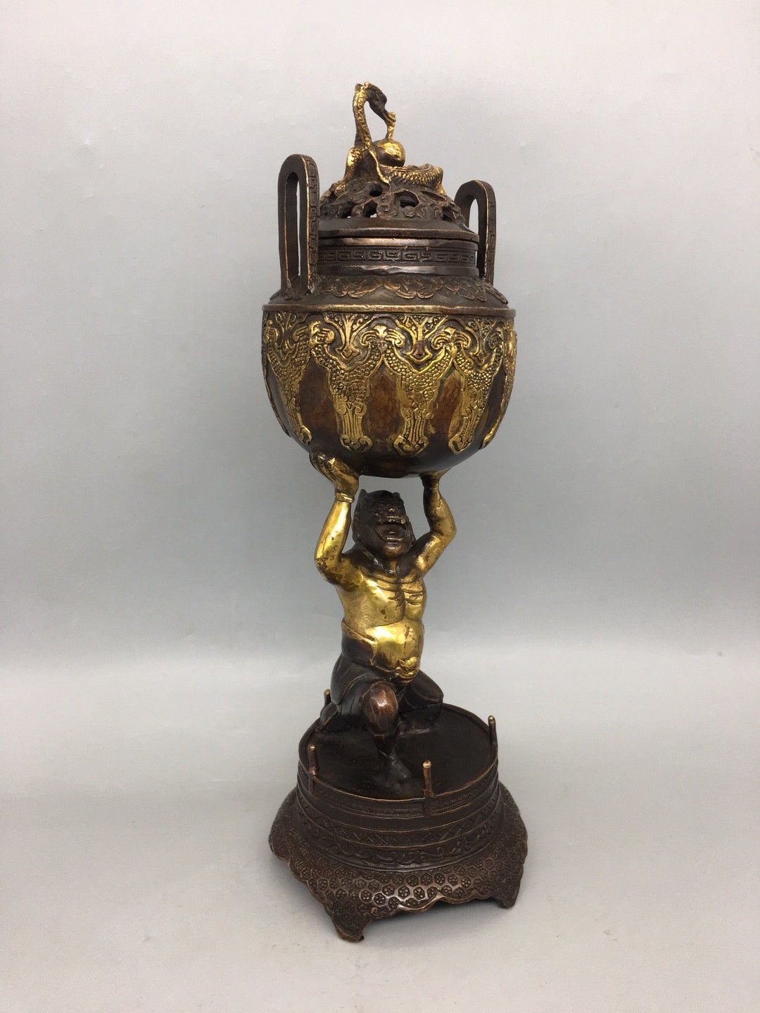 Chinese Antique Pure Copper Bronze Handmade Carved Jingang Statue ...