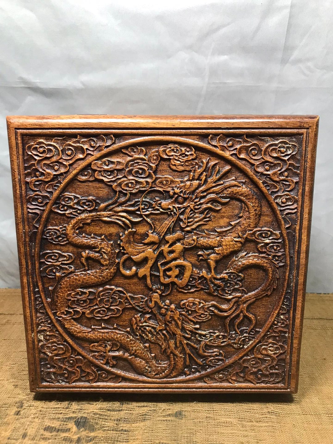 Chinese Pure Hand-carved Rosewood Shuanglong Pattern Square Box,rare ...