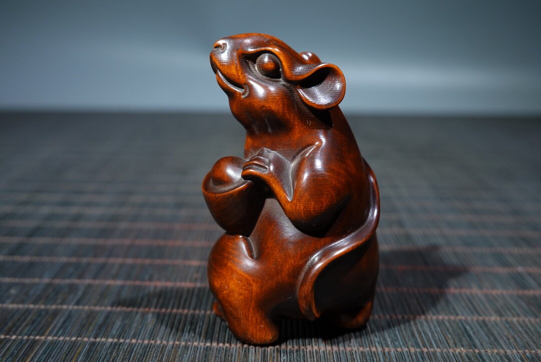 Chinese Antique Natural Boxwood Little Mouse Statue is Pure Hand Carved ...
