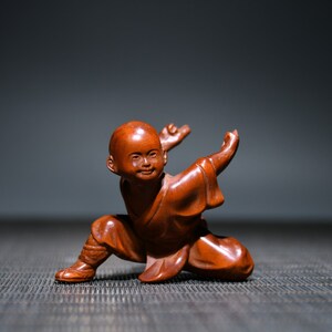 Chinese Antique Natural Boxwood Kung Fu Little Monk Statue a Set ...