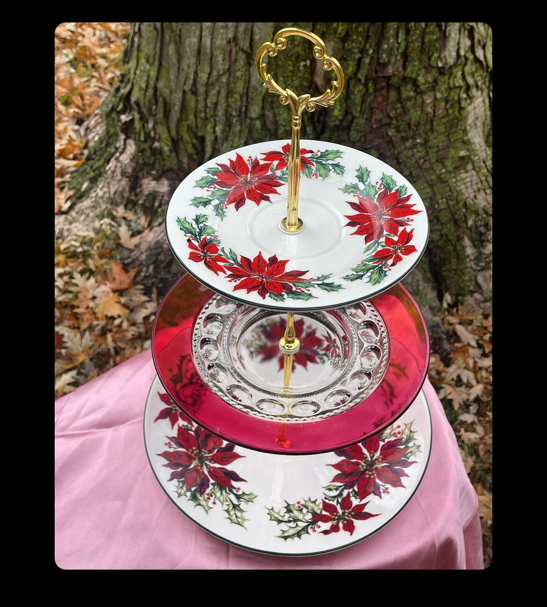 Tiered Tray Christmas Table Victorian Tea Plate Stack Red - Etsy