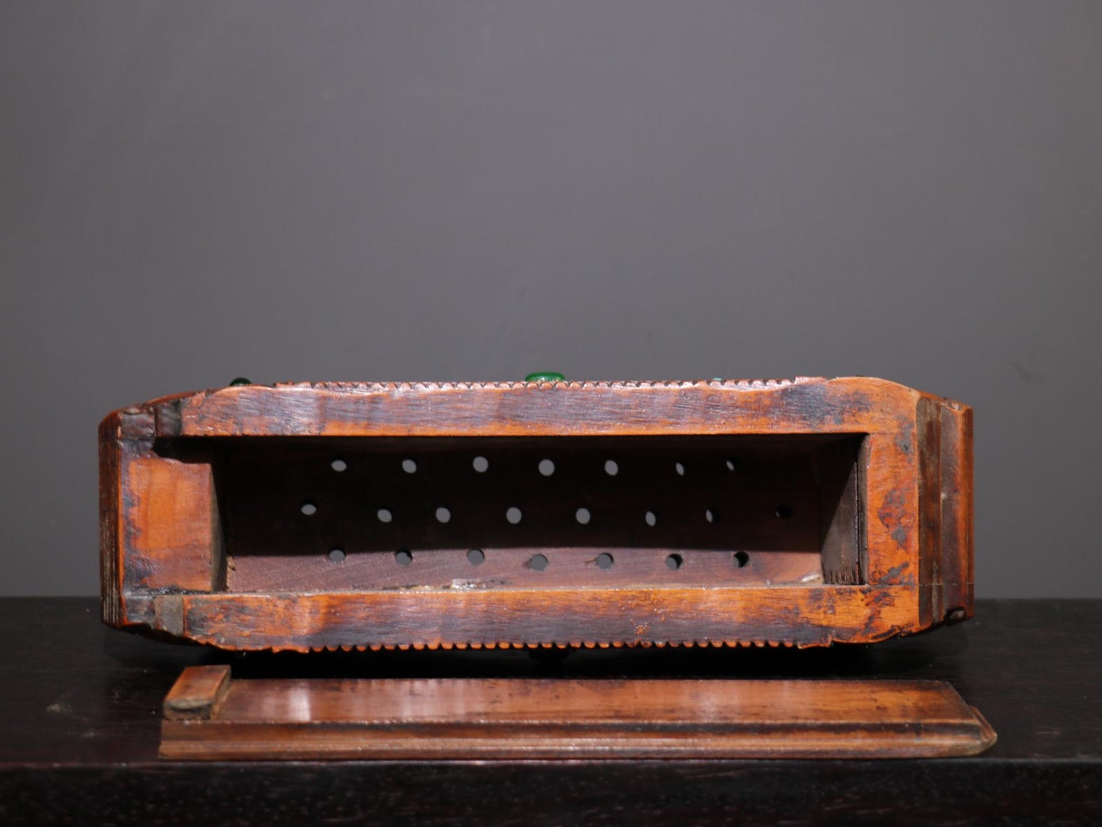Chinese Pure Handmade Statue Rosewood Pillow Box Inlaid With Gemstones ...