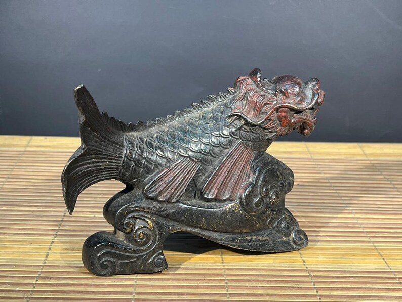 Chinese Copper Ruyi Dragon Fish Statue Ornament, Hand Carved, Unique ...