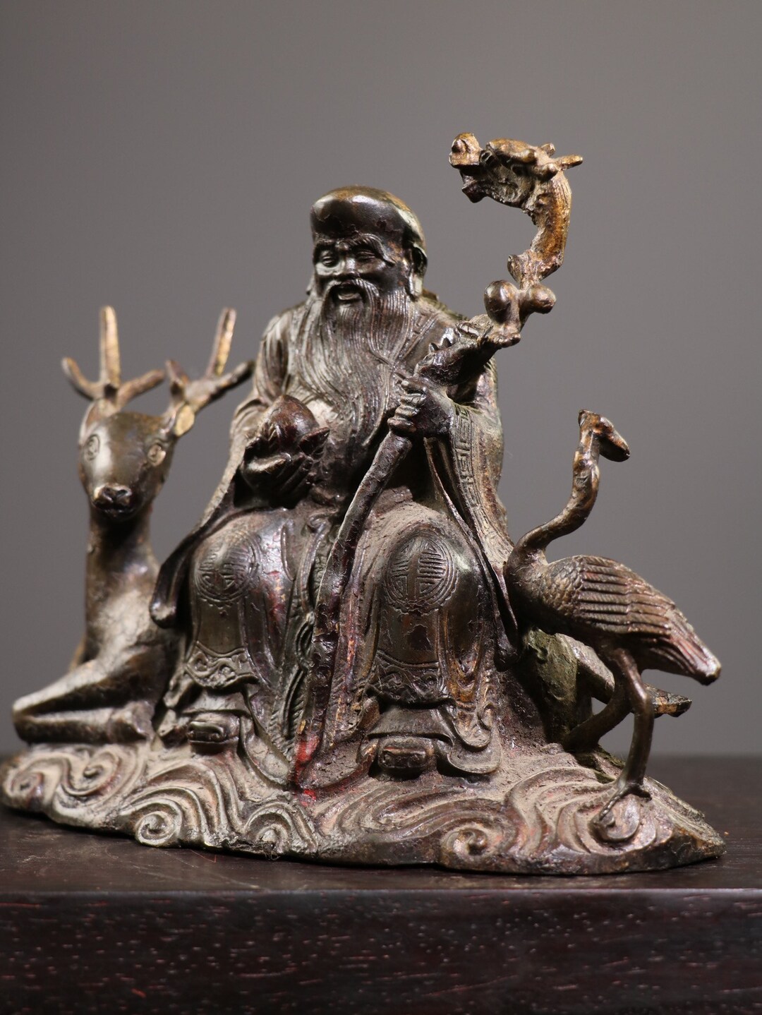 Chinese Antique Collection Hand Carved Pure Copper Fu Lu Shou Bronze ...