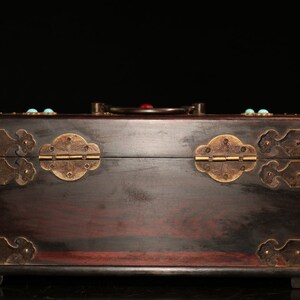 Chinese Antique Pure Hand Carved Exquisite Unique Rosewood Inlaid Gems ...