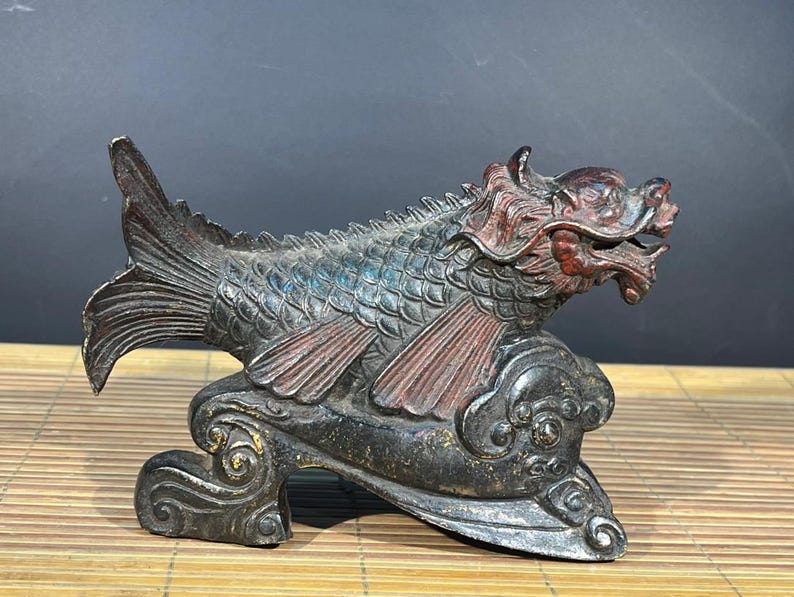 Chinese Copper Ruyi Dragon Fish Statue Ornament, Hand Carved, Unique ...