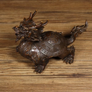 Chinese Antique Pure Copper Bagua Dragon Turtle Statues Are Hand Carved ...
