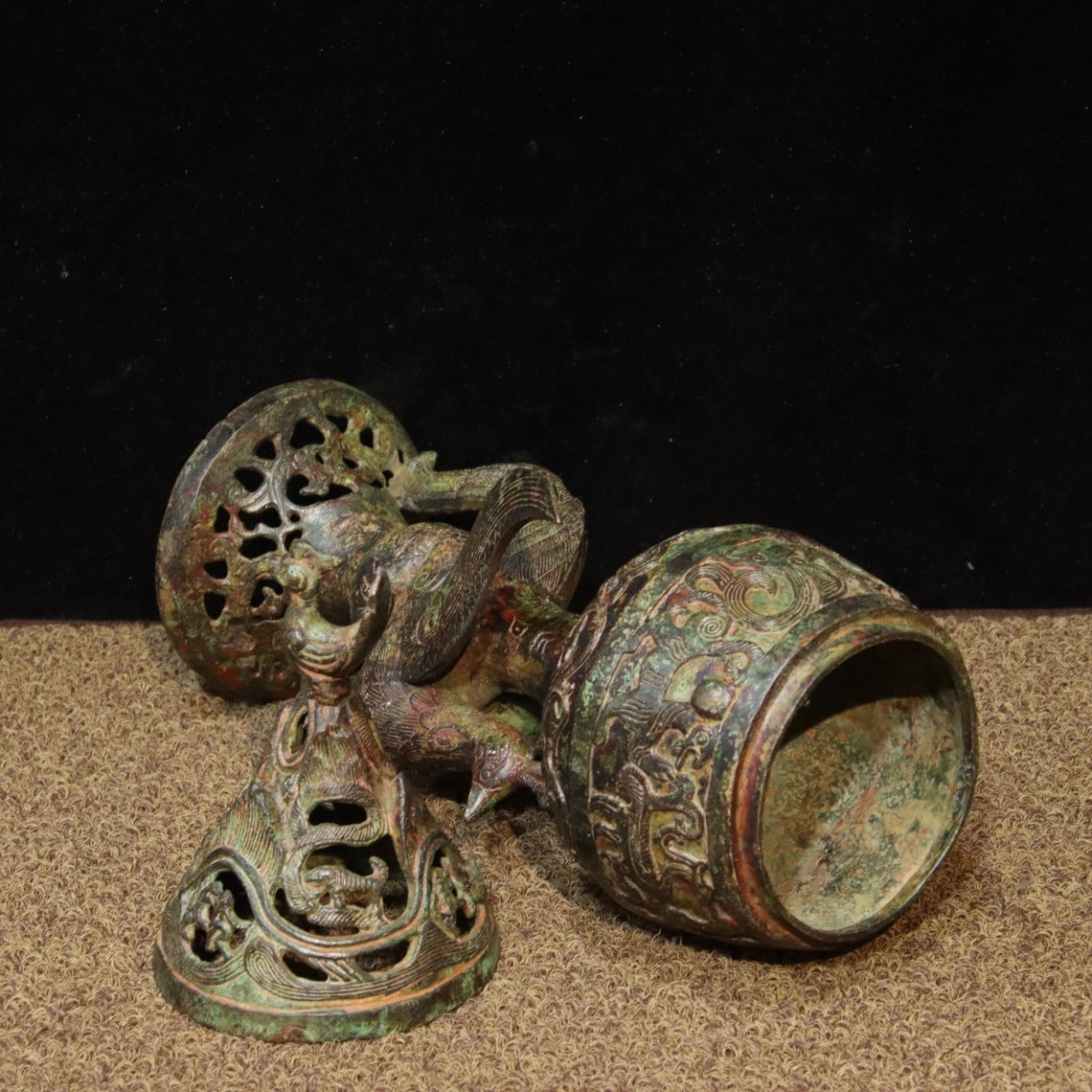 Chinese Antique Bronze Hand Carved Phoenix Bird Statue Boshan Incense ...