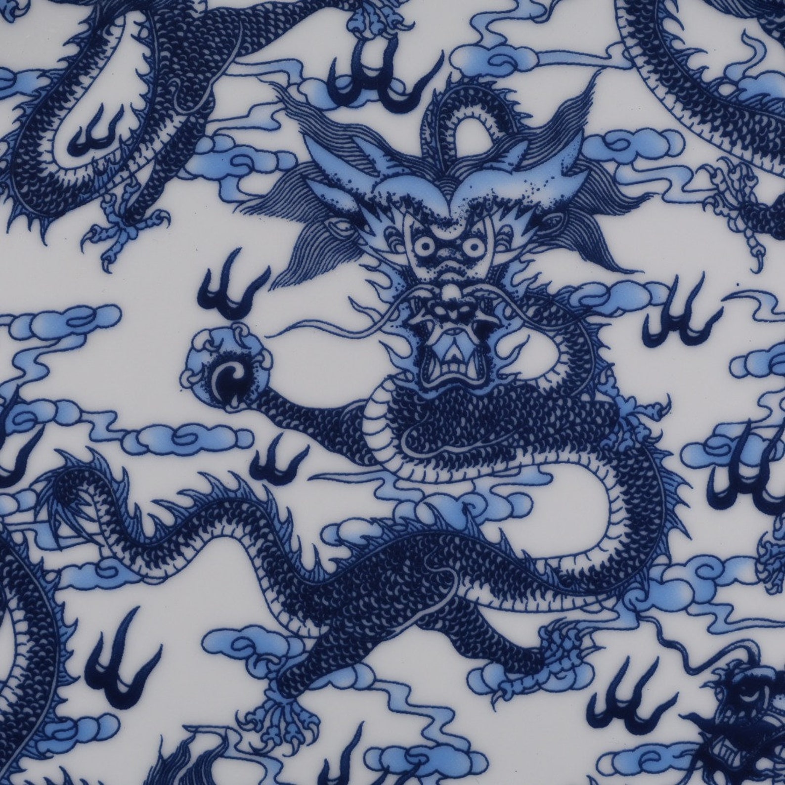 Collect Handicrafts Exquisite Ceramics Dragon Pattern Plates,blue and ...
