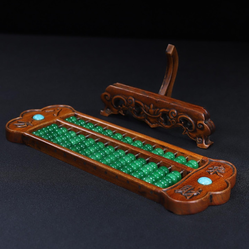Chinese Antique Handmade Carved Exquisite Rosewood Inlaid Jade Beads ...