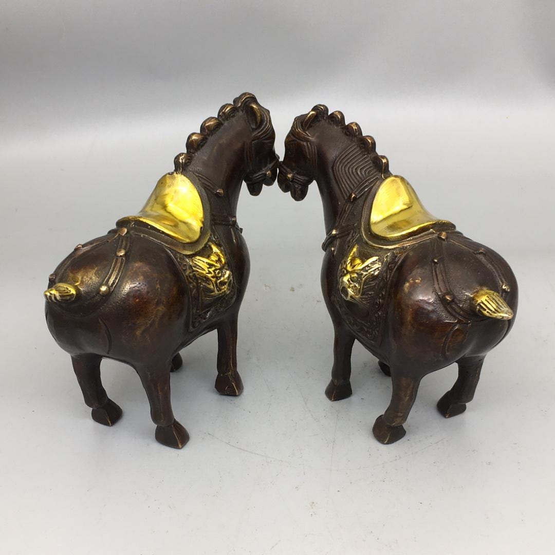 Chinese Antique Handmade Pure Copper Gilt Tang Horse Statue Ornament a ...
