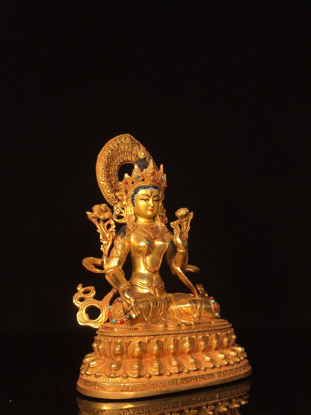 Chinese Pure Hand Carved Exquisite and Rare Pure Copper Gilt Painted ...