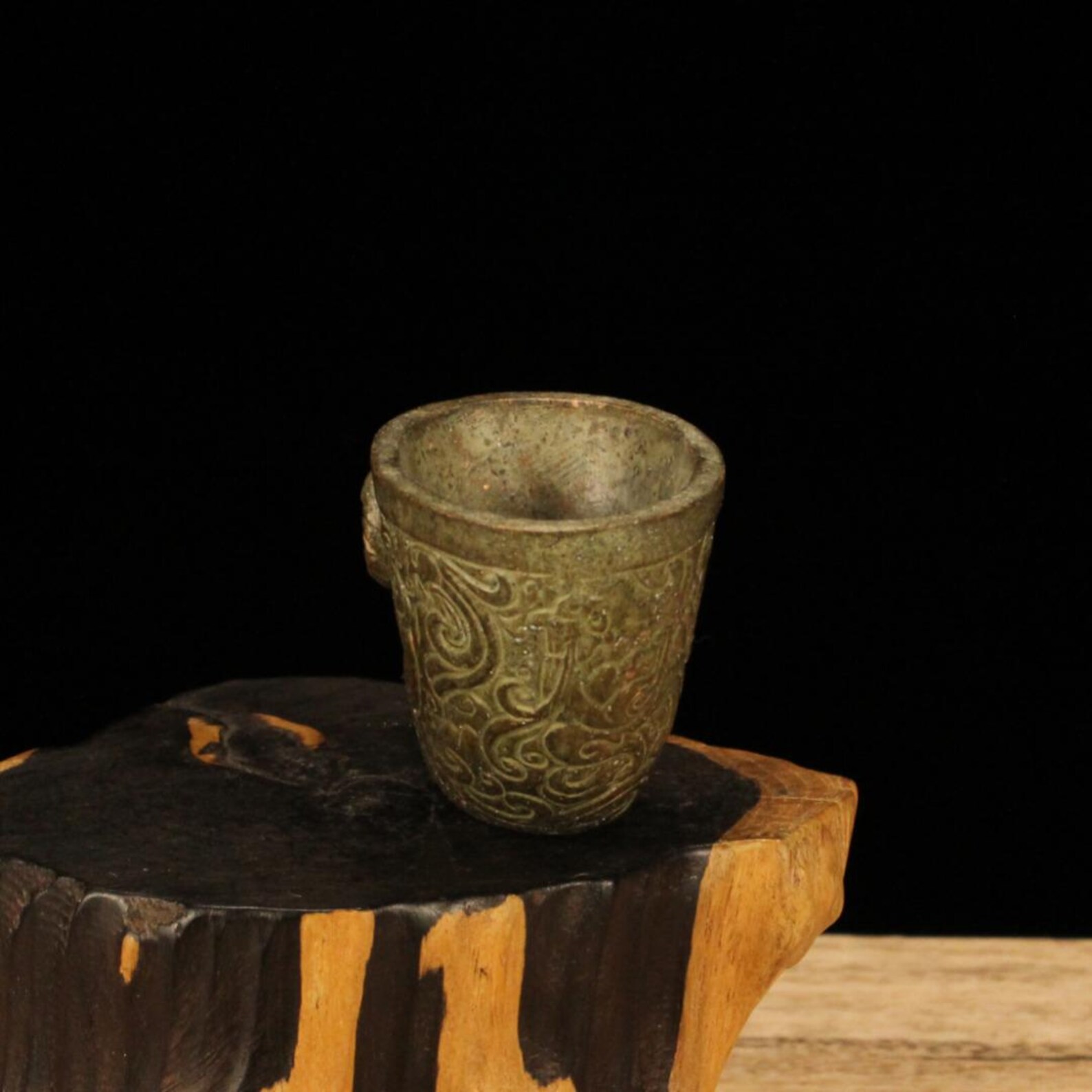 Chinese Antique Collection Hand Carved Pure Copper Sheep Head Jue Cup ...
