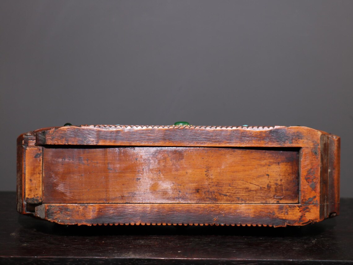 Chinese Pure Handmade Statue Rosewood Pillow Box Inlaid With Gemstones ...
