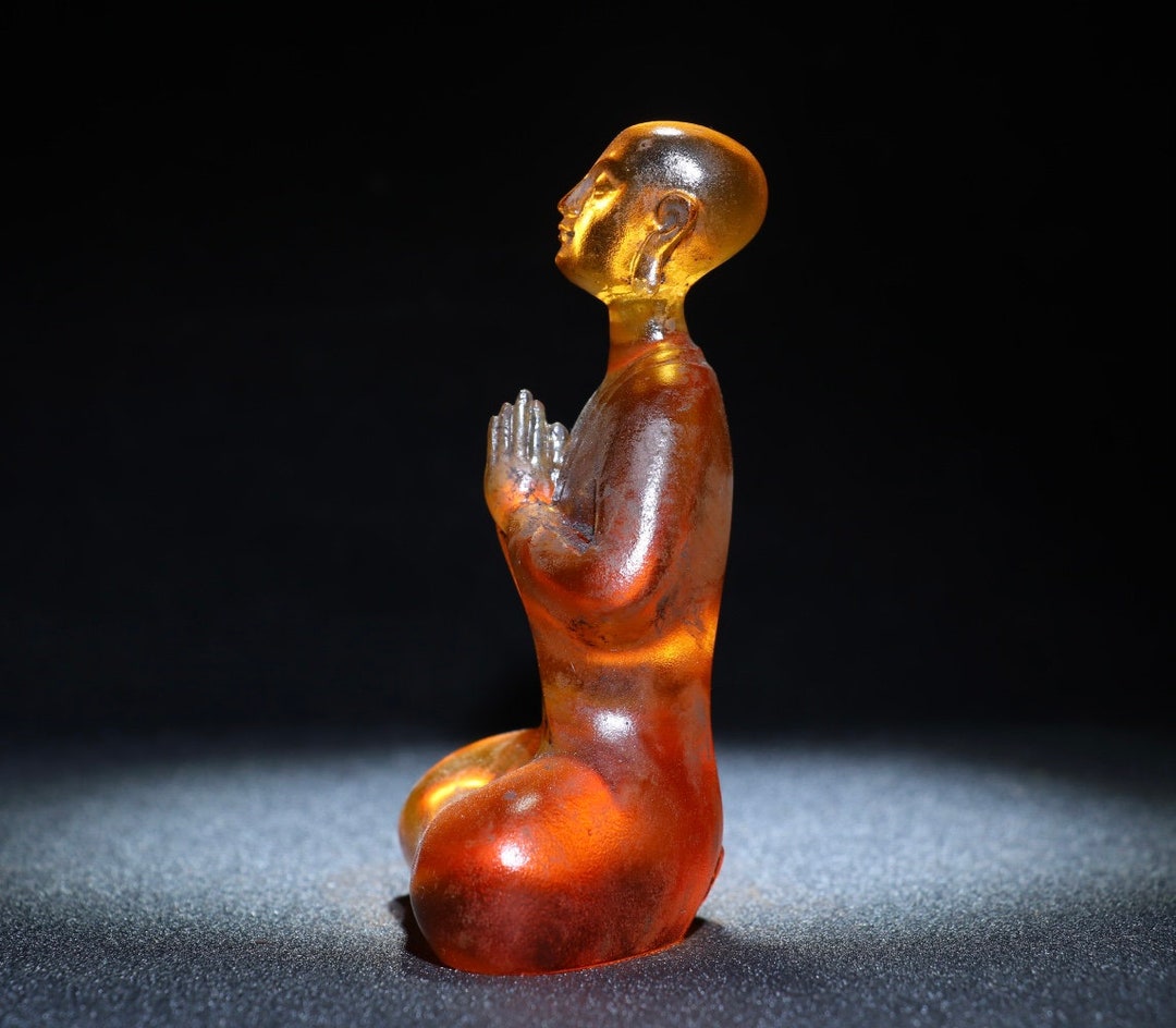 Chinese Pure Hand-carved Coloured Glaze Glass Buddha Statue,exquisite ...