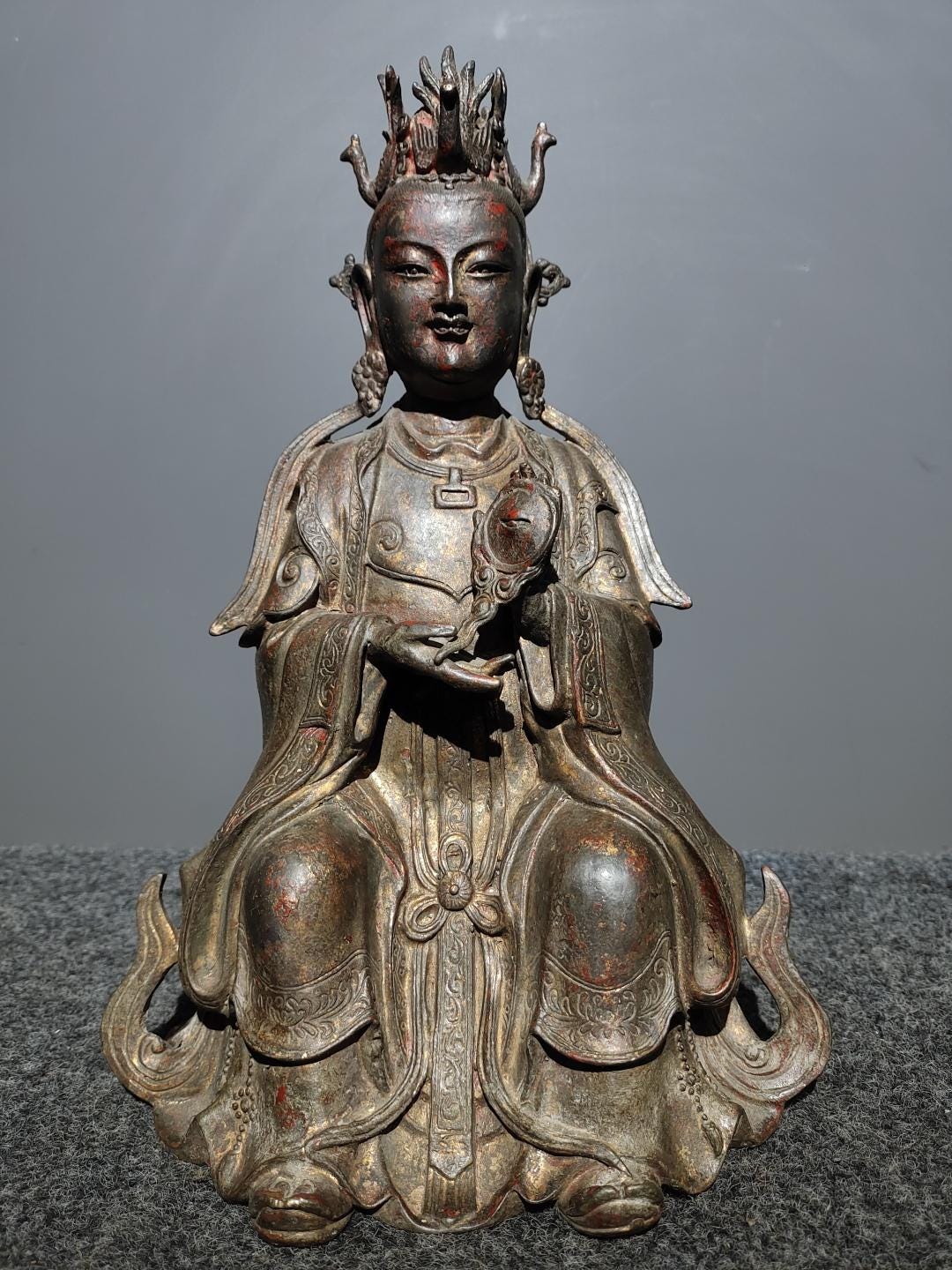 Chinese Antique Pure Hand-carved Exquisite and Rare Pure Copper Statue ...