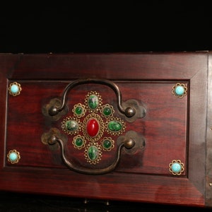Chinese Antique Pure Hand Carved Exquisite Unique Rosewood Inlaid Gems ...