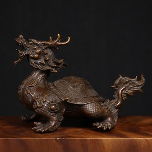 Chinese Antique Pure Copper Bagua Dragon Turtle Statues Are Hand Carved ...