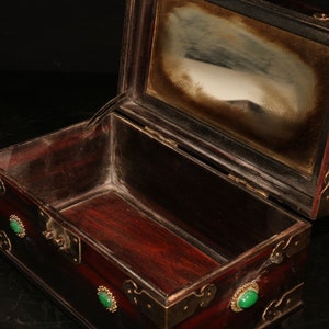 Chinese Antique Pure Hand Carved Exquisite Unique Rosewood Inlaid Gems ...
