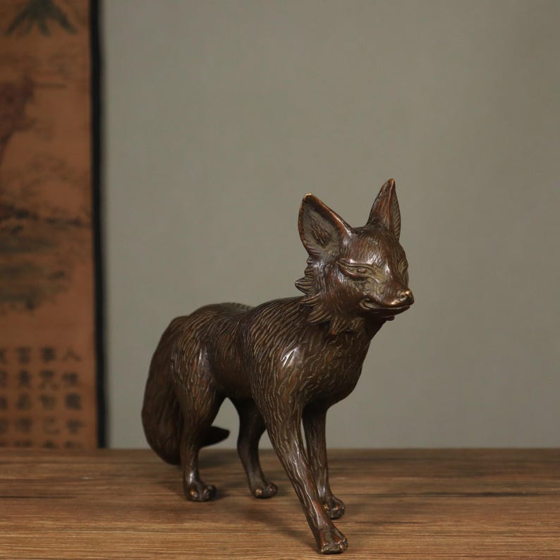 Chinese Antique Handmade Carved Exquisite Rare Pure Copper Fox Statue ...